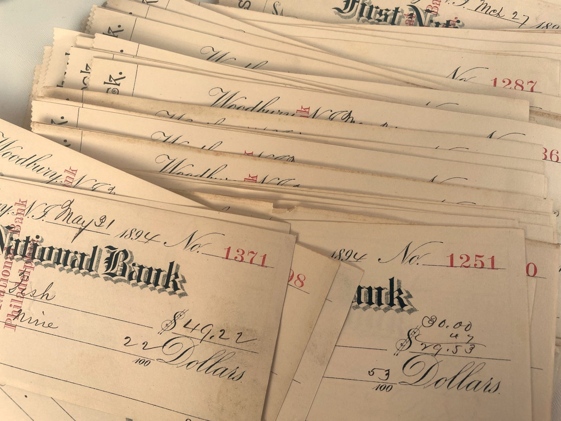 Antique 1890s Bank Checks, Payment Check, Handwritten, Vintage Ephemera ...