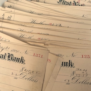Antique 1890s Bank Checks, Payment Check, Handwritten, Vintage Ephemera ...