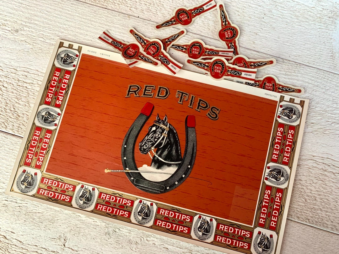 Large Vintage Red Tips Cigar Box Labels With Cigar Bands, Gold Embossed ...