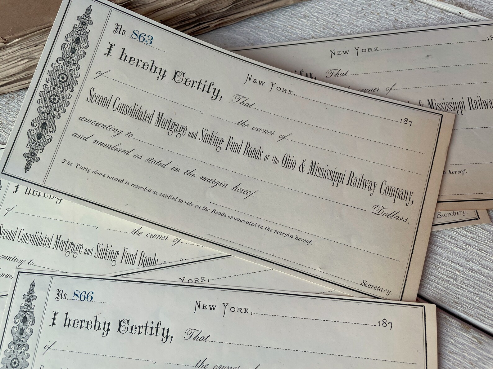 Antique Bond Receipts Vintage Document Form Certificate | Etsy