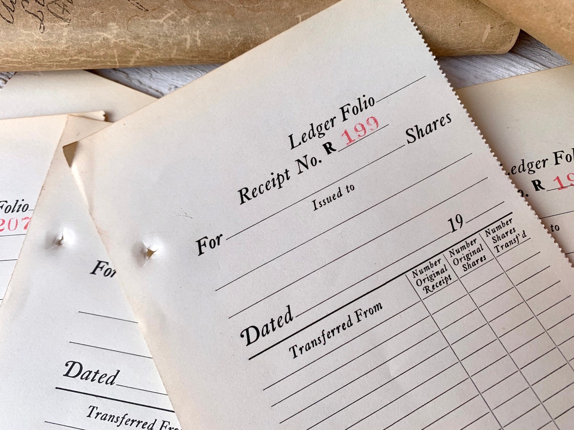 Antique Certificate Receipts, Old Document Stubs, Aged Paper for Junk ...