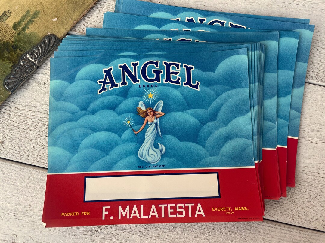 Vintage Angel Can Labels, Spiritual Theme, Food Advertisement Label ...