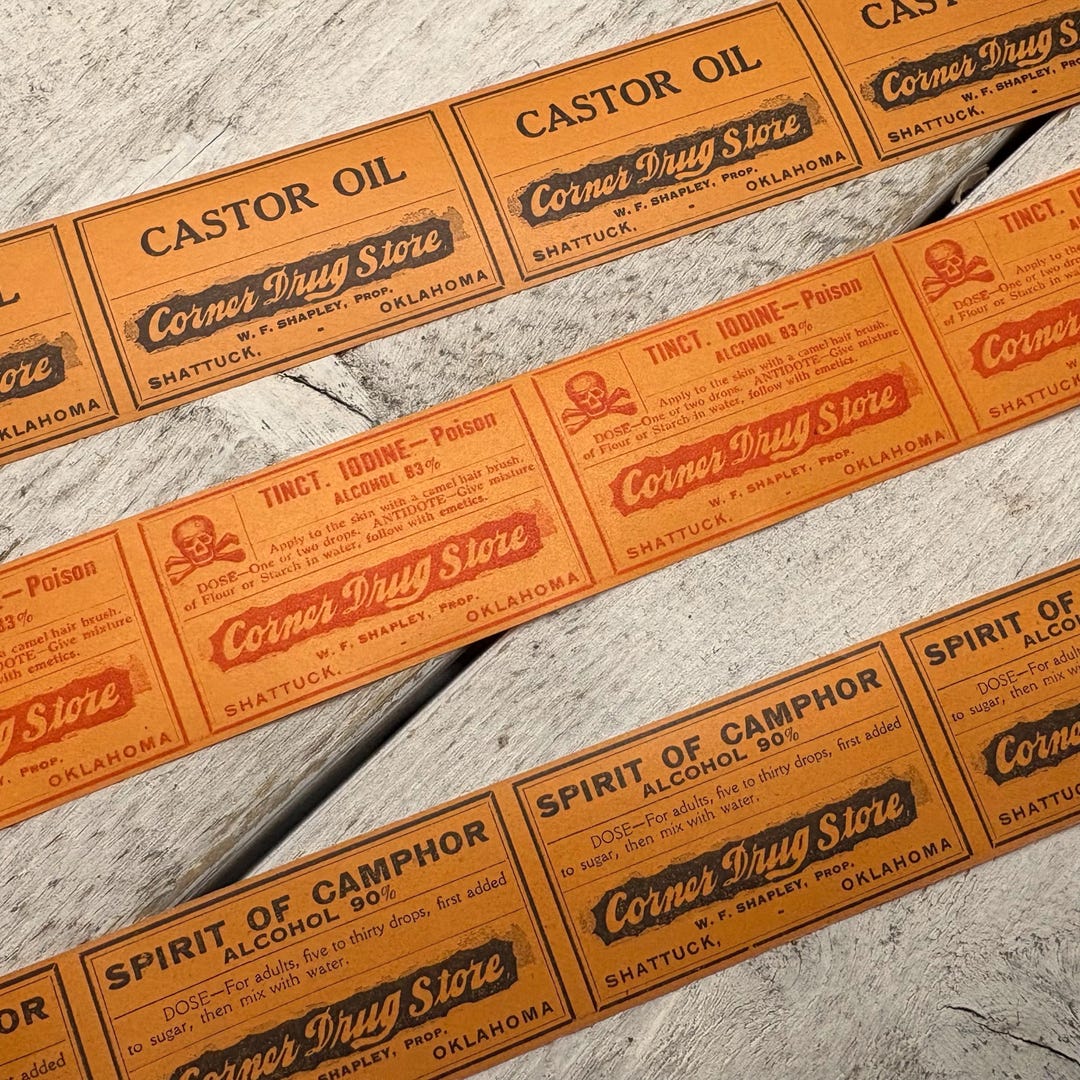 Antique Orange Pharmacy Labels Set 1910s-1920s, Apothecary Ephemera ...