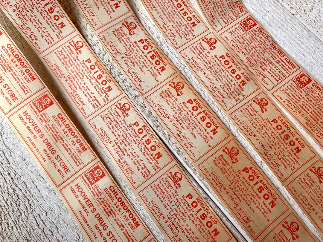 Vintage Pharmacy Poison Label Set, Assortment of Apothecary Labels ...