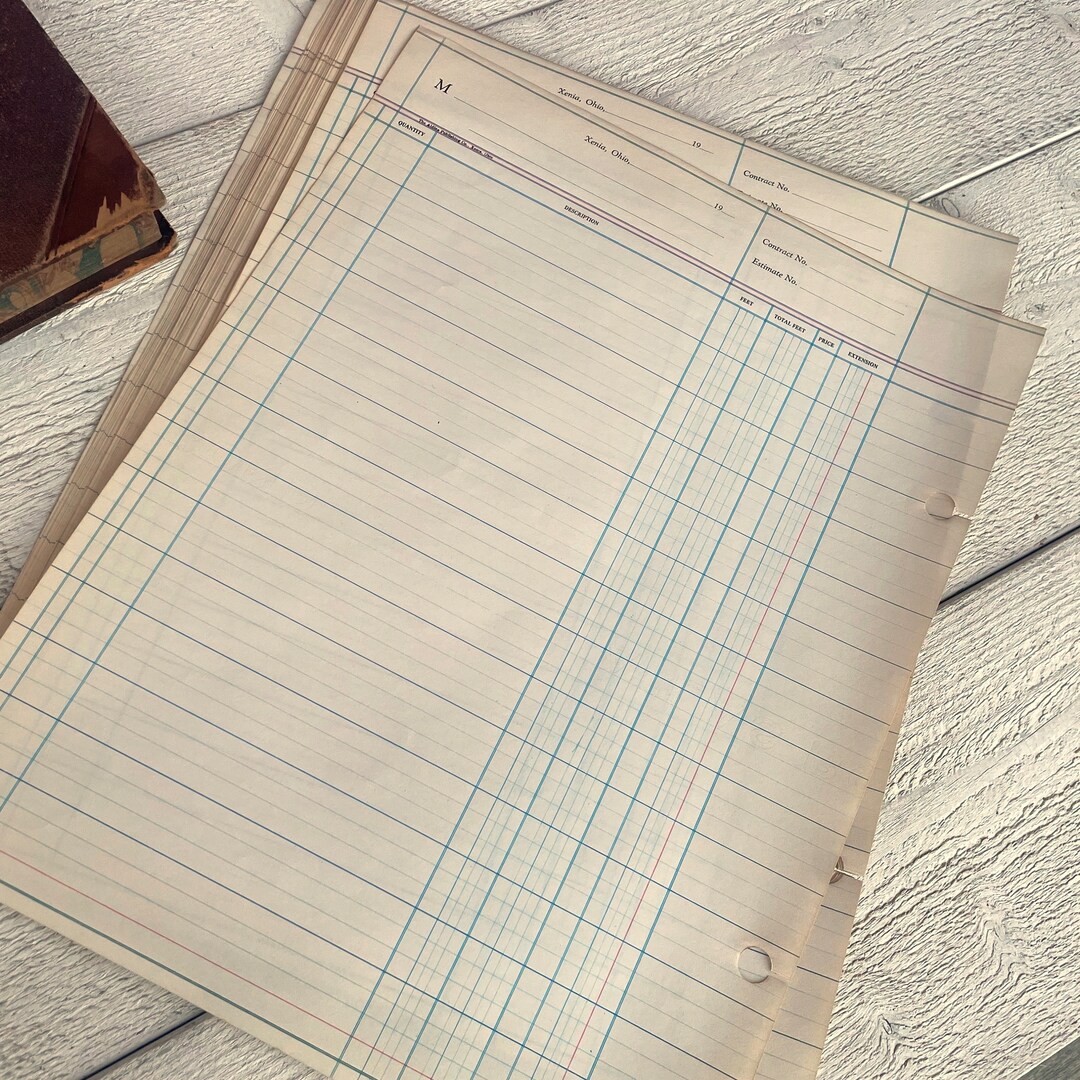 Vintage Large Thin Ledger Paper, Unused Account Sheets for Junk ...