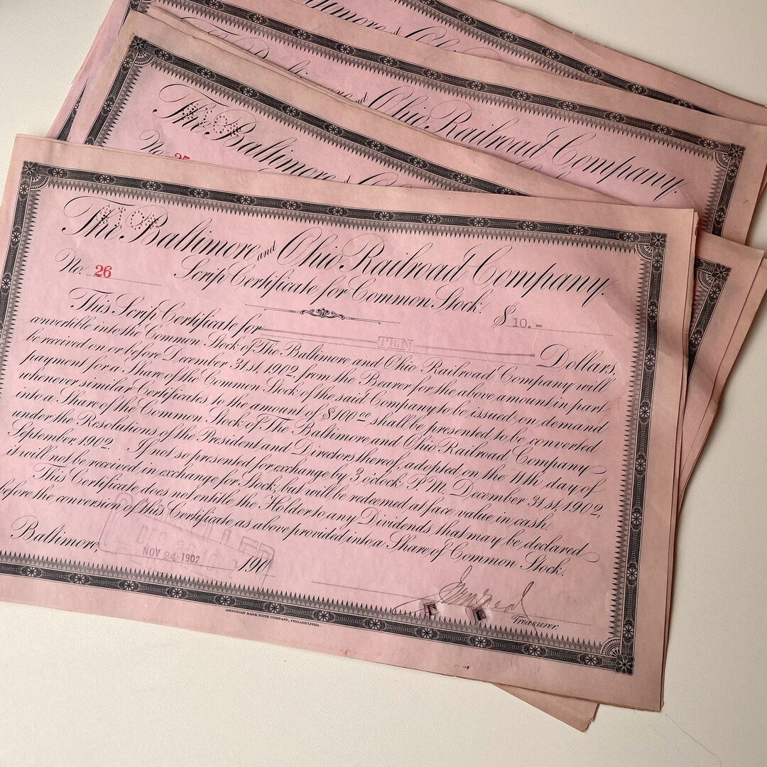 Antique Pink 1900s Stock Certificate, Vintage Scrapbooking Papers, Junk ...