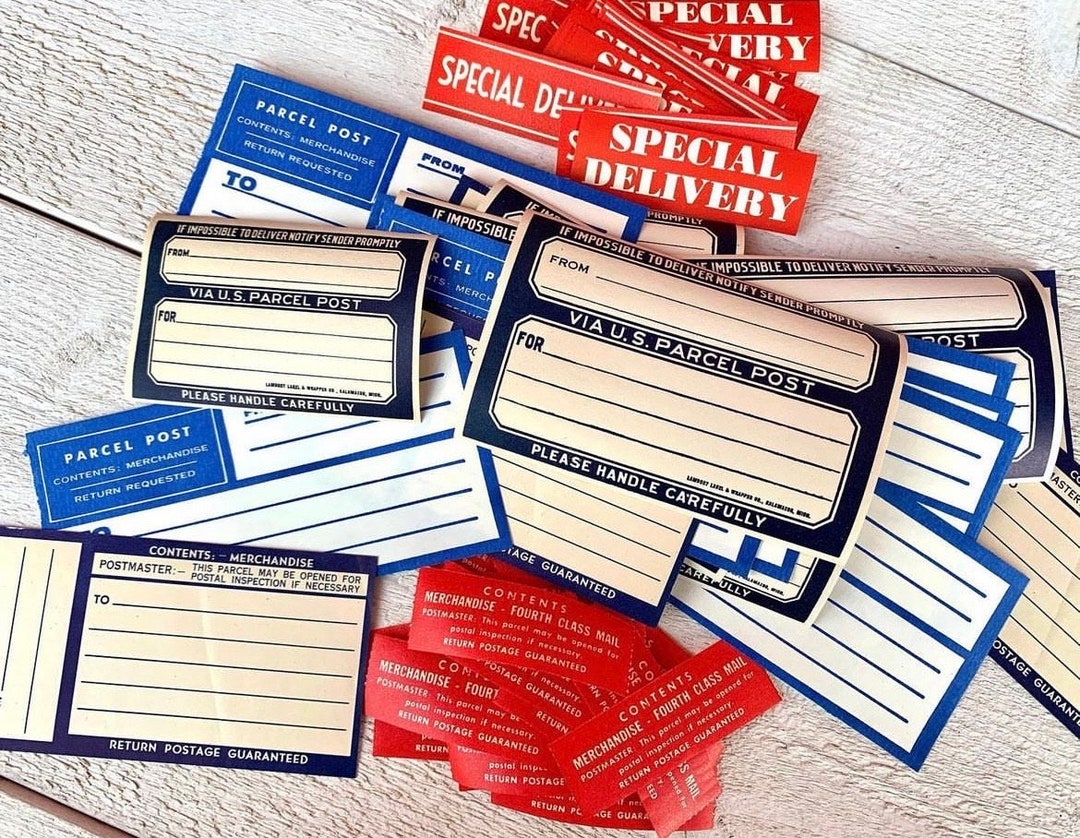 Vintage Mailing Label Set 5 Sheets RANDOM, Gummed Postal Label, Mail ...