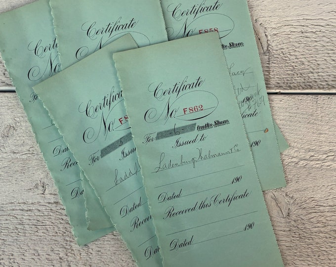 Antique Turquoise Certificate Receipts, Stock Certificate Stubs ...