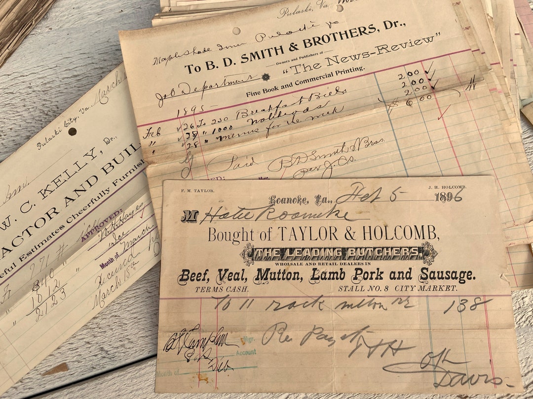Antique 1890s Bill Heads, Old Invoices, Handwritten, Worn Out Shabby ...