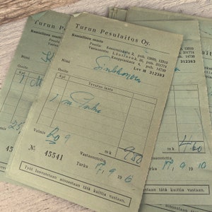Vintage Laundry Shop Receipts, Mint Color Ephemera, Midcentury Papers ...