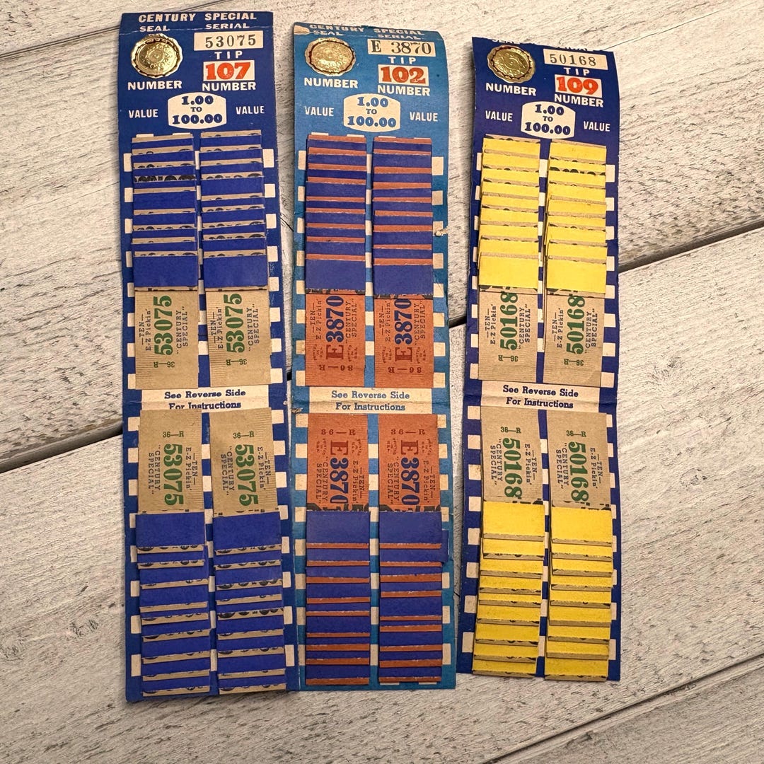 Vintage Game Coupons - 6 Coupons - Pull Tab Gambling Lotto Tickets ...