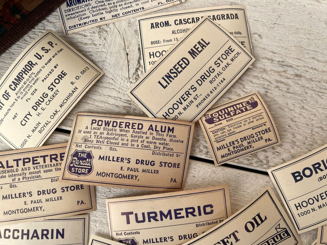 Vintage Blue Pharmacy Label Set, Apothecary Labels, Label Assortment ...
