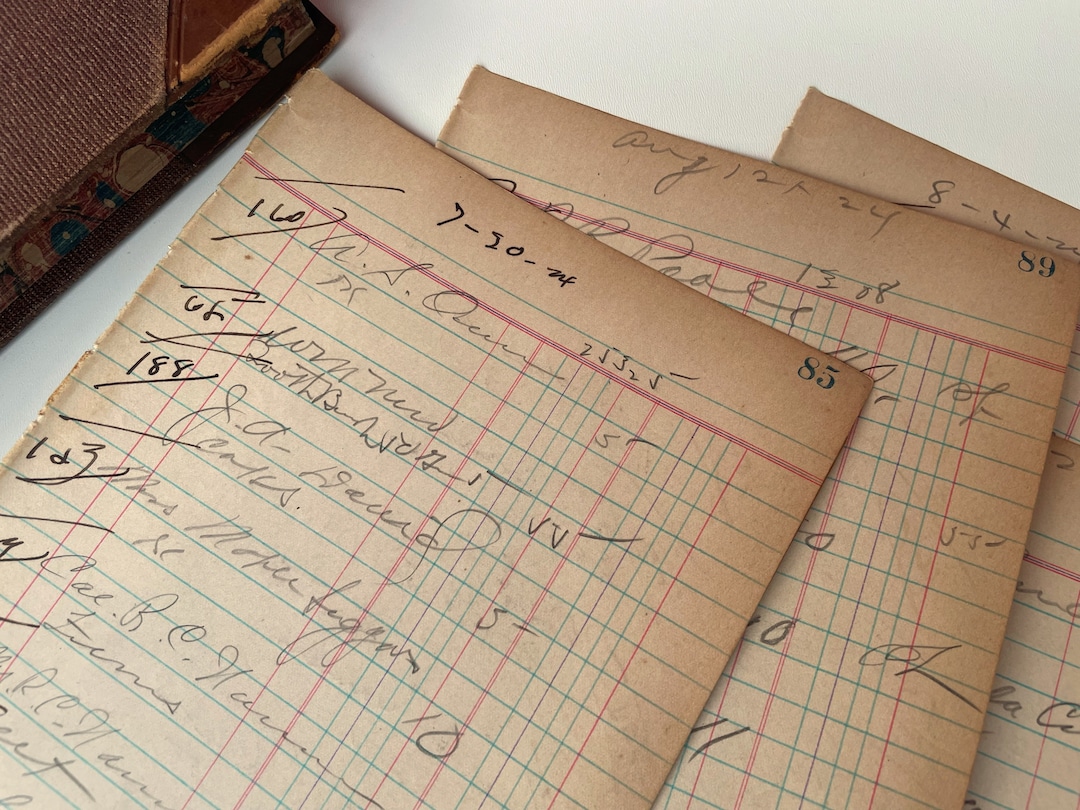 Antique Tall Aged Ledger Pages, Account Paper Handwritten, Vintage Junk ...