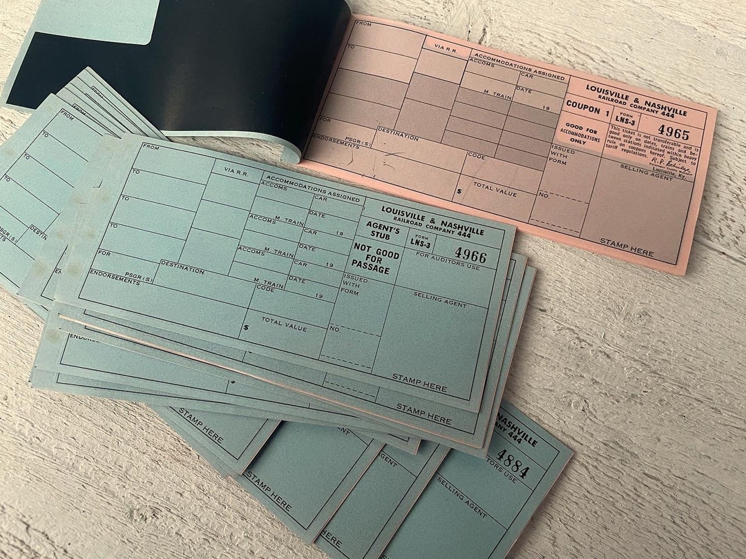 Vintage Train Ticket Book, Railroad Ephemera, Denim Blue and Pink Paper ...