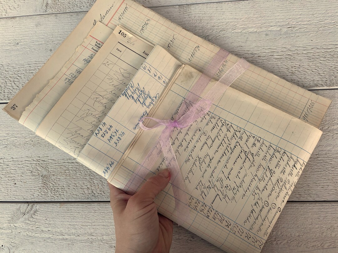 Antique Large Ledger Page Assortment, Handwritten Junk Journal Ephemera ...