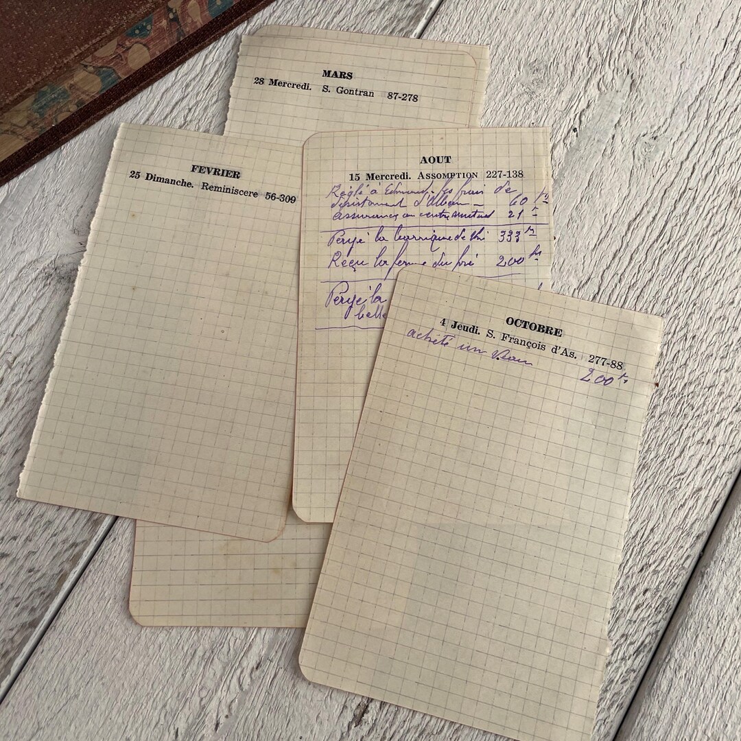 French 1934 Small Diary Pages, Vintage Agenda Sheets, Ephemera for Junk ...