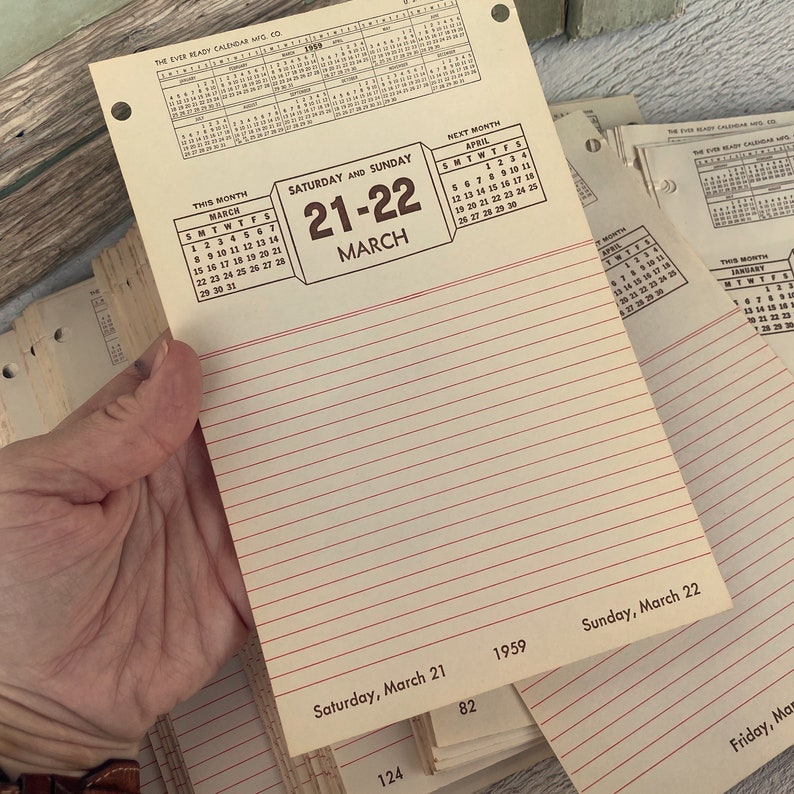 Vintage Desk Calendar Sheets 1959 - 5 Sheets - for Junk Journal ...