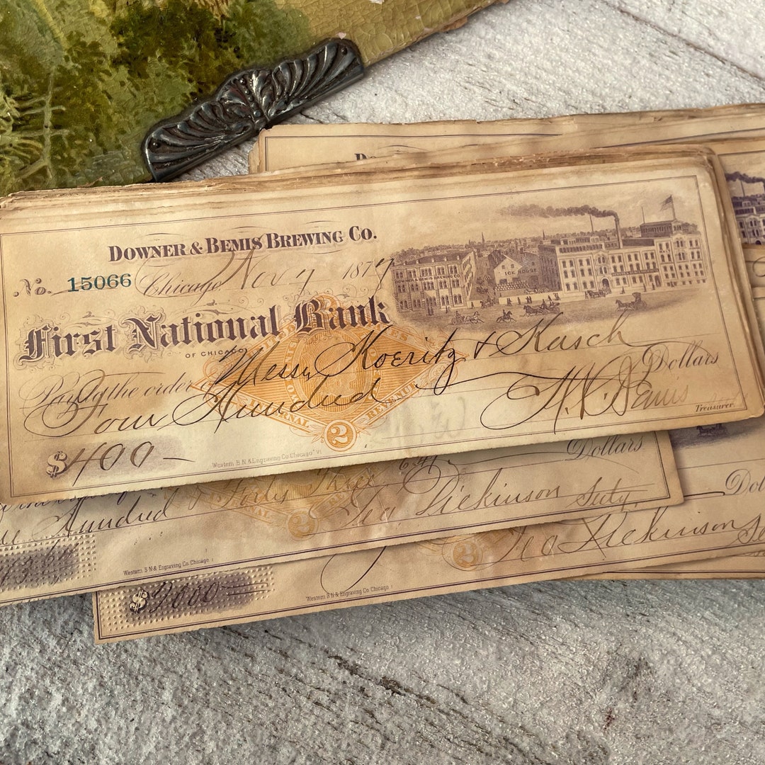 Antique Rare Payment Check, Shabby Stained Patina, Bank Notes, for Junk ...
