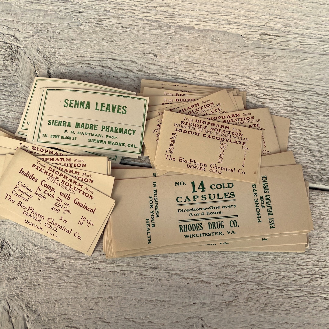 Vintage Muted Green & Red Pharmacy Labels, (set of 8 Sheets) - Etsy