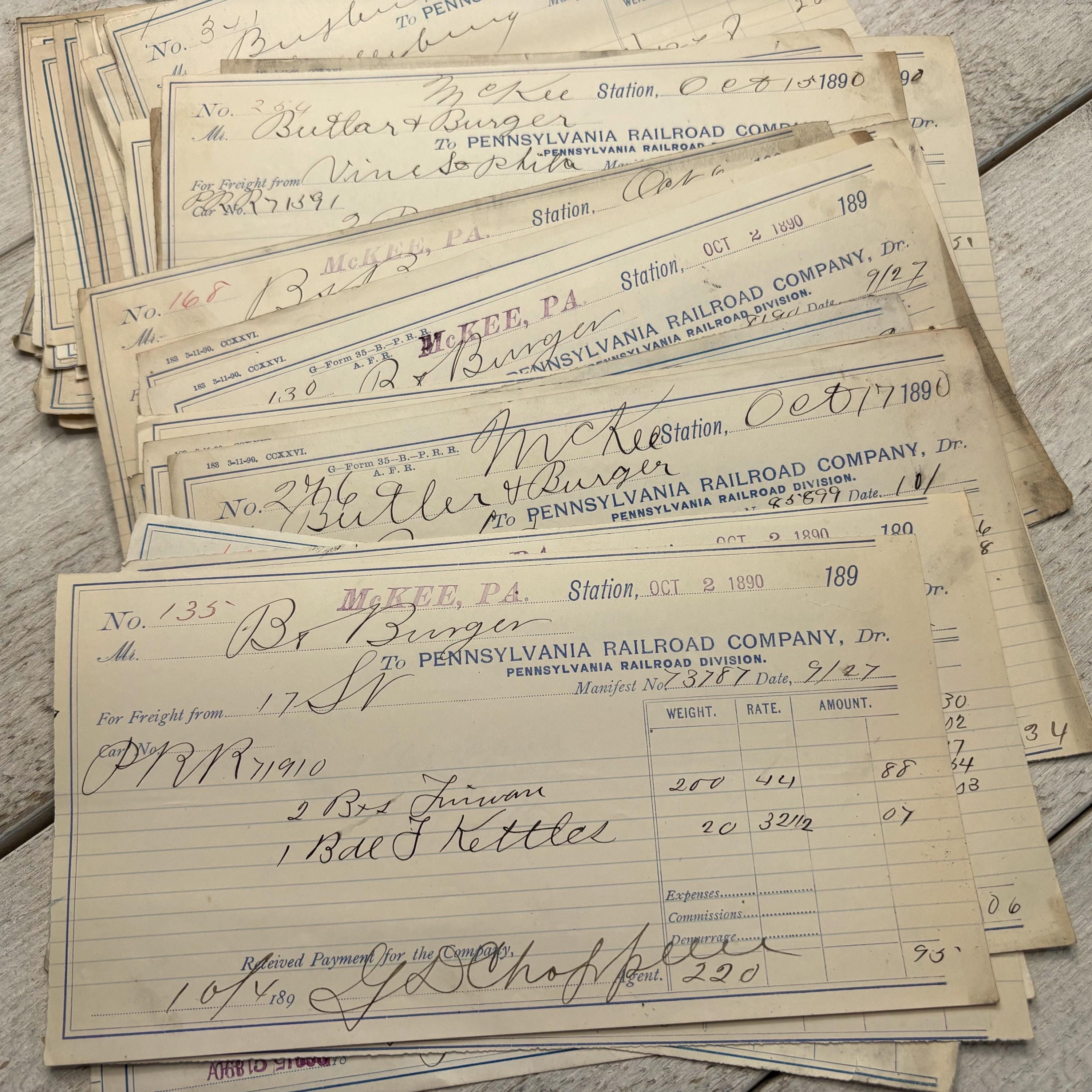 Antique Railroad Freight Bill, Handwritten Receipts, for Junk Journal ...