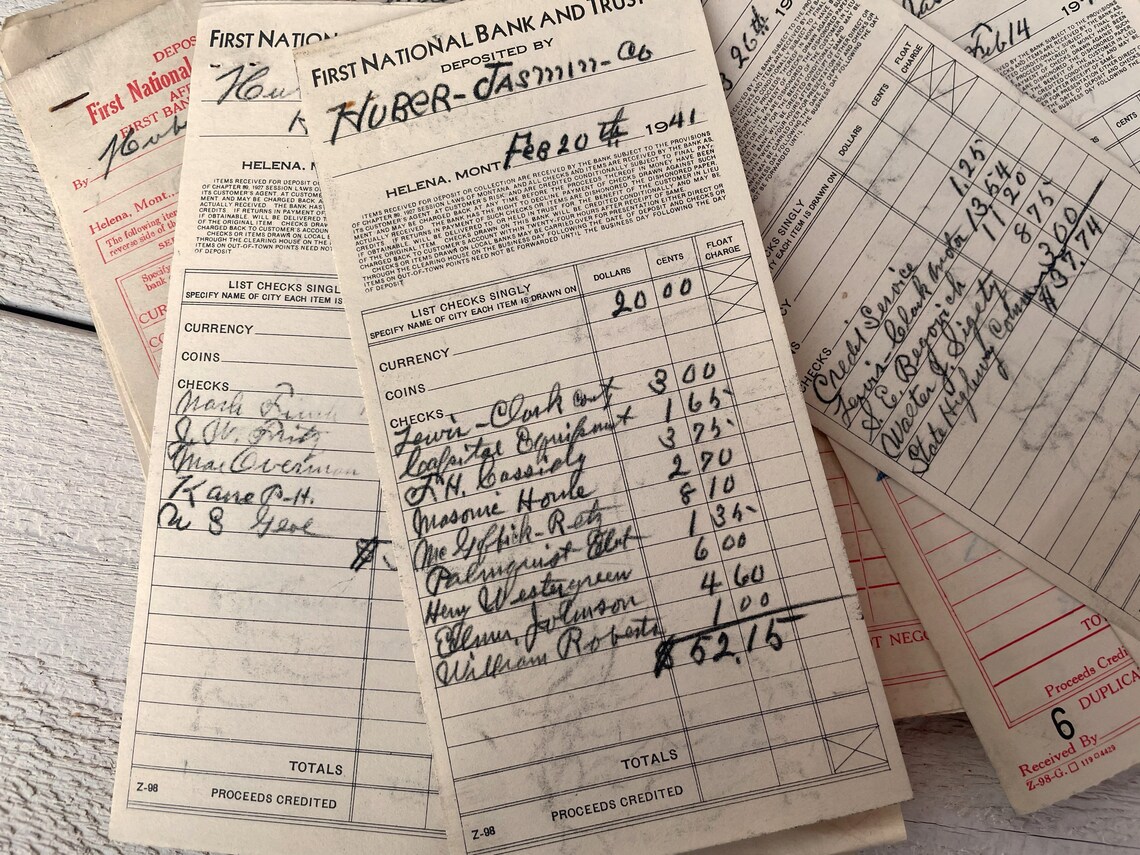Vintage Bank Receipts, Handwritten, Payment Deposit Receipts ...
