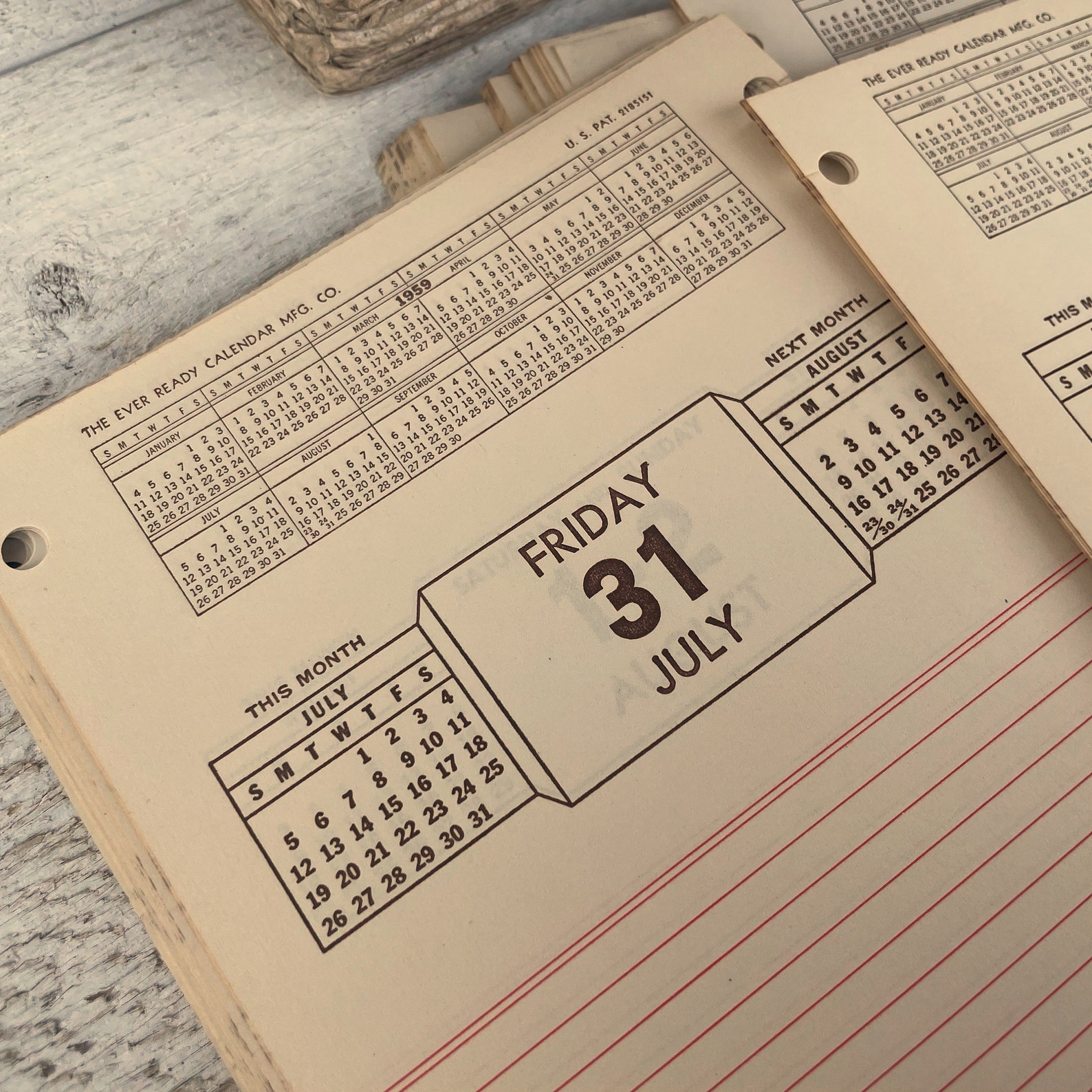 Vintage Desk Calendar Sheets 1959 - 5 Sheets - for Junk Journal ...