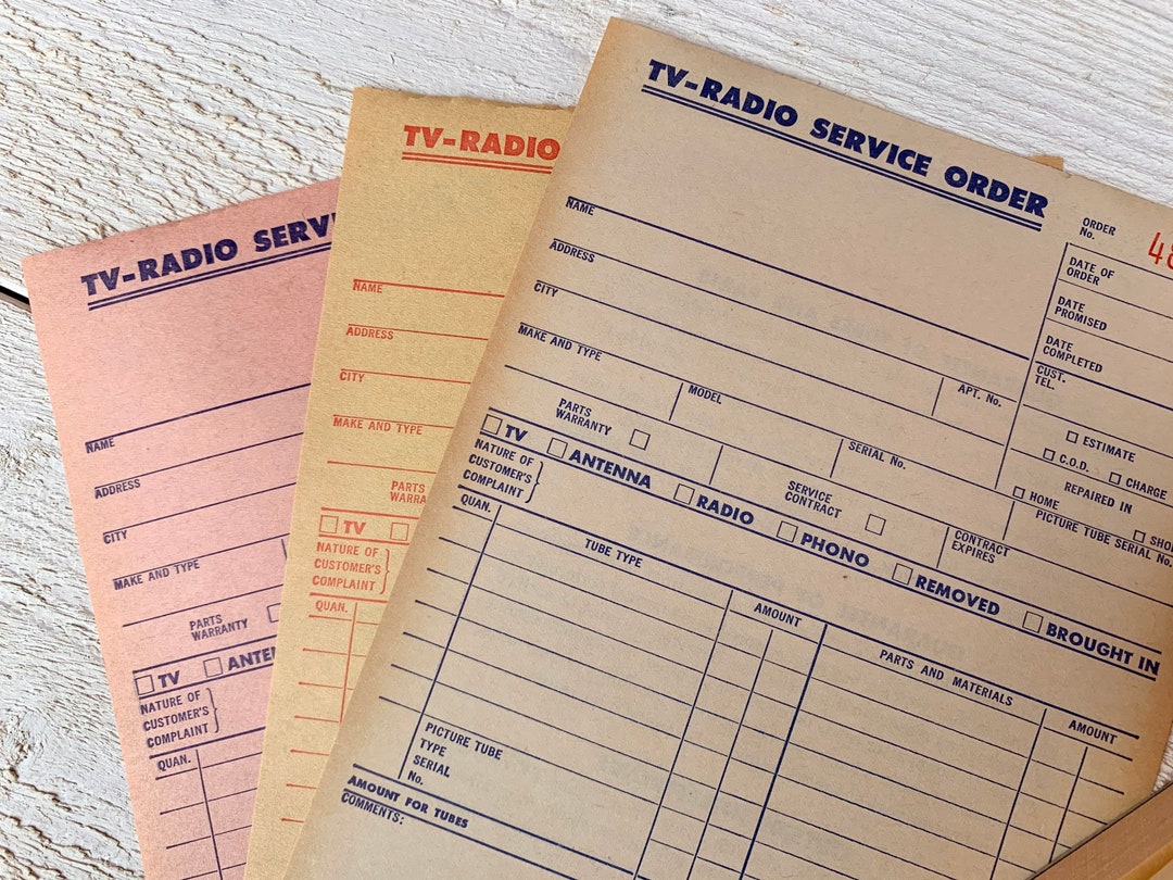 Vintage Triplicate Receipts, Unused Tv & Radio Service Receipt, Junk ...