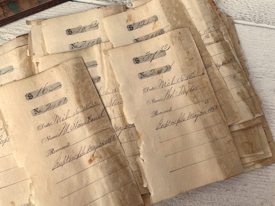 SHABBY Antique 1860s Certificate Receipts, Cockle Onion Skin Paper ...