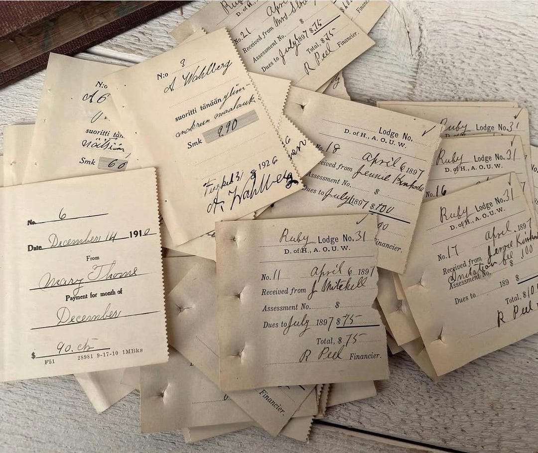 Antique Check Stubs - 10 Sheets - Small Handwritten Payment Receipts ...