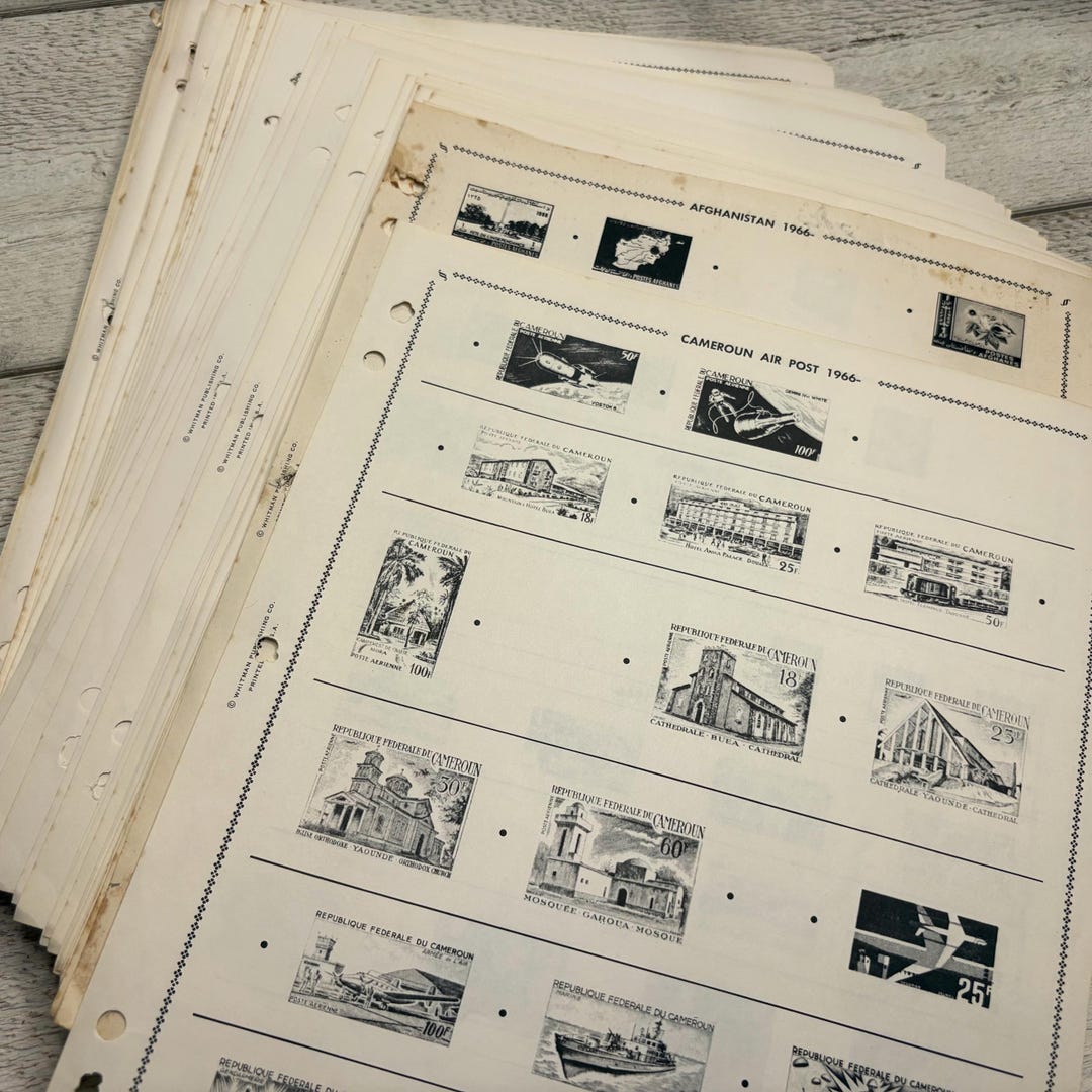 Vintage Stamp Album Pages - 5 Sheets - Postage Stamp Collector Sheets ...