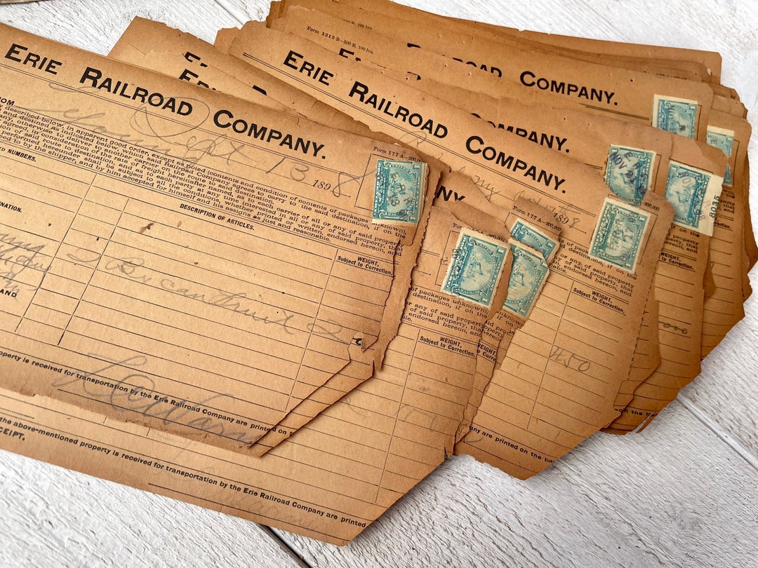 Antique Train Cargo Receipts With Documentary Stamp, Railroad Freight ...