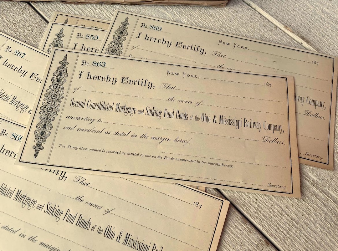 Antique Bond Receipts, Vintage Document, Certificate, 1870s Ephemera ...