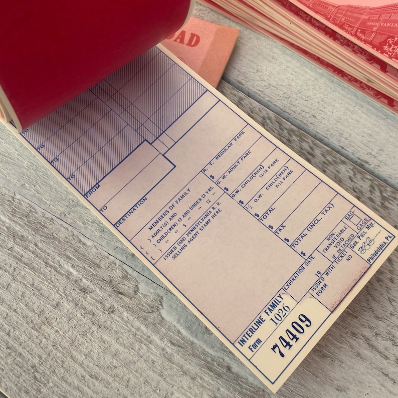 Vintage Train Ticket Book, Railroad Ephemera, Pink Paper Cover, for ...