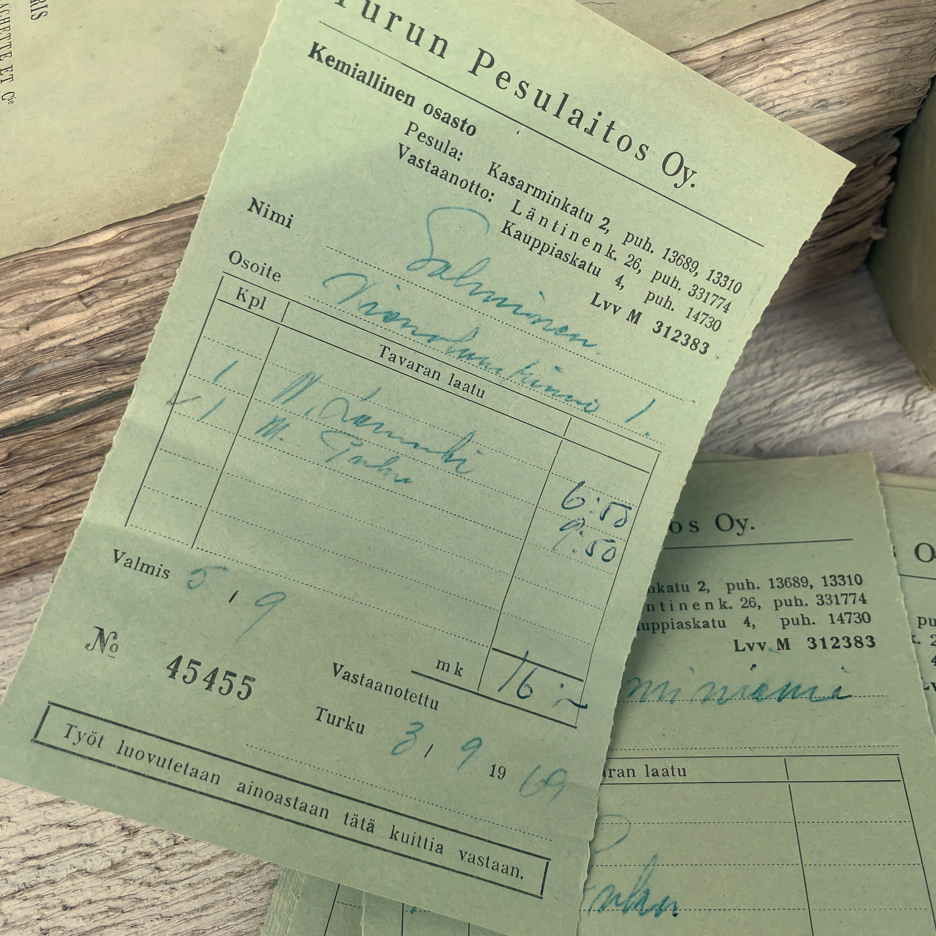 Vintage Laundry Shop Receipts, Mint Color Ephemera, Midcentury Papers ...