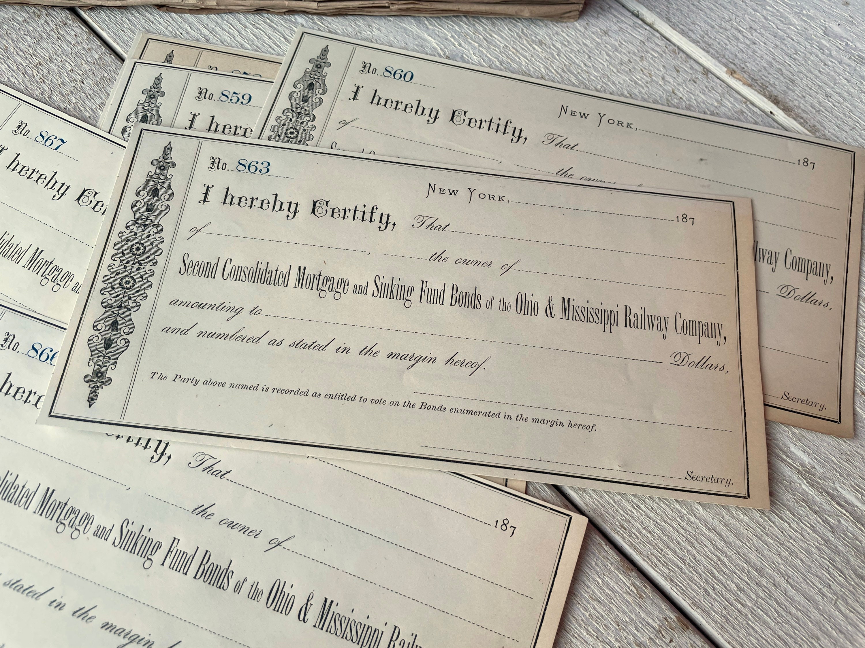 Antique Bond Receipts Vintage Document Form Certificate | Etsy