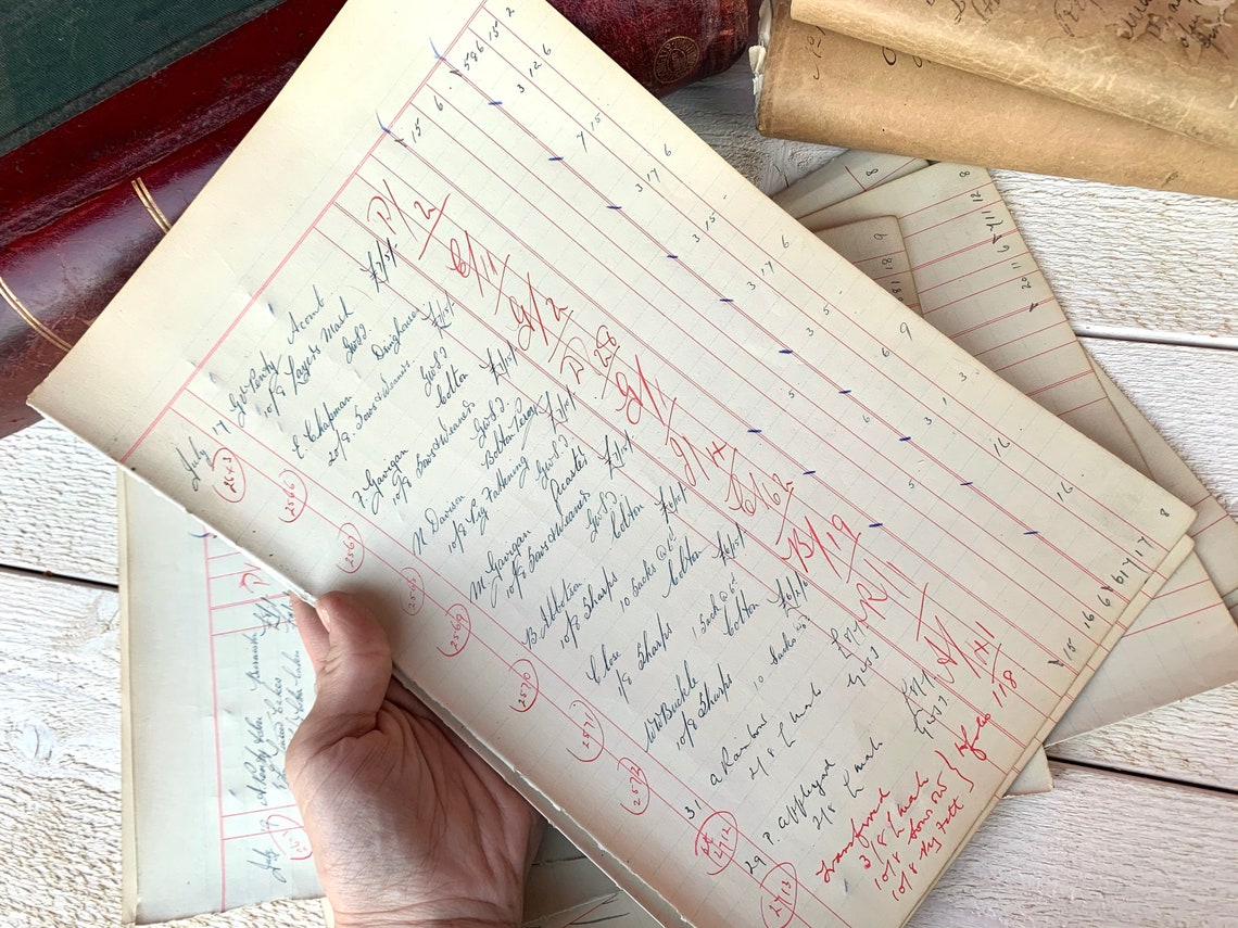 Vintage Ledger Pages Antique Handwritten Accounting Sheets | Etsy