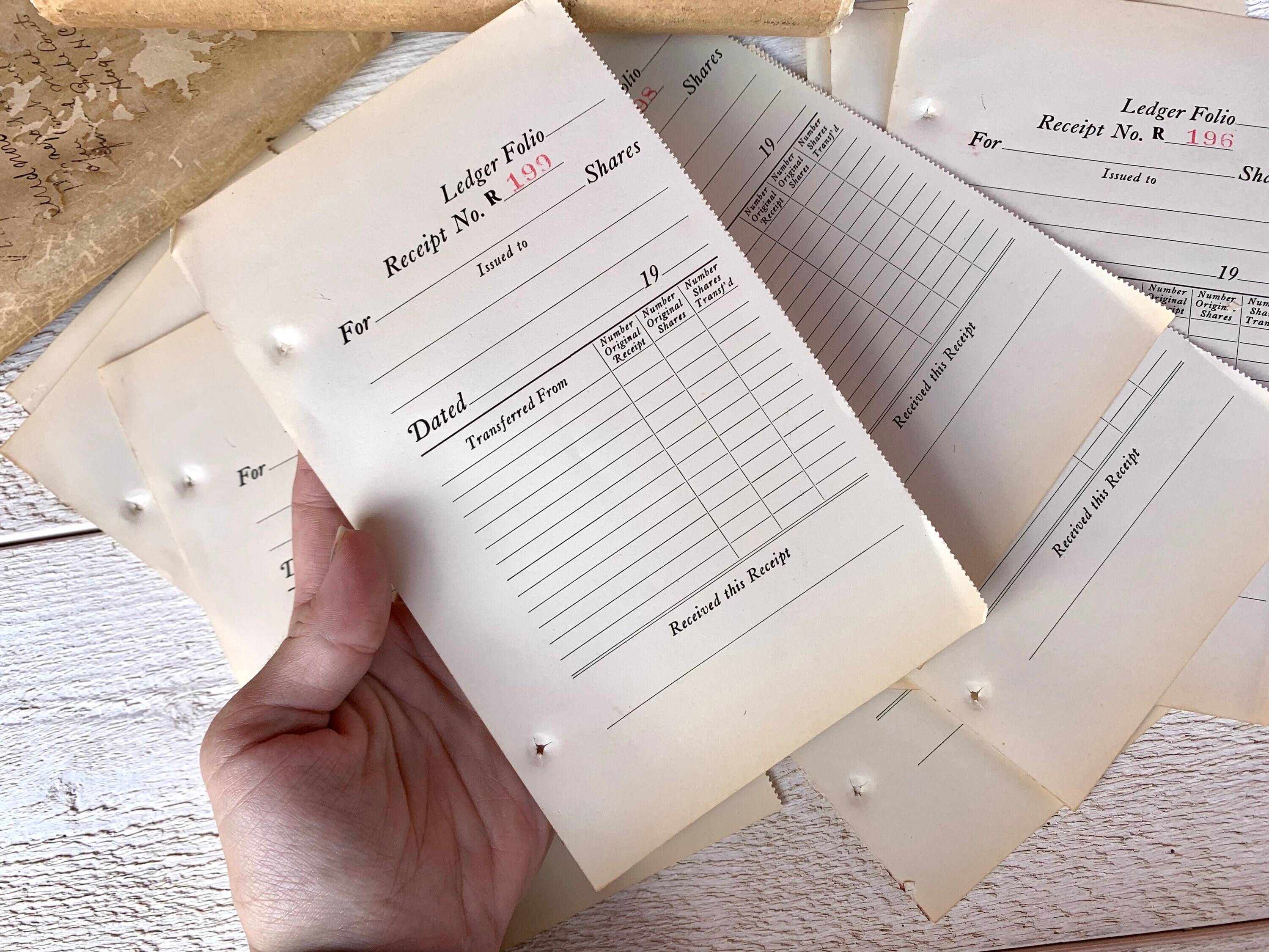 Antique Certificate Receipts, Old Document Stubs, Aged Paper for Junk ...