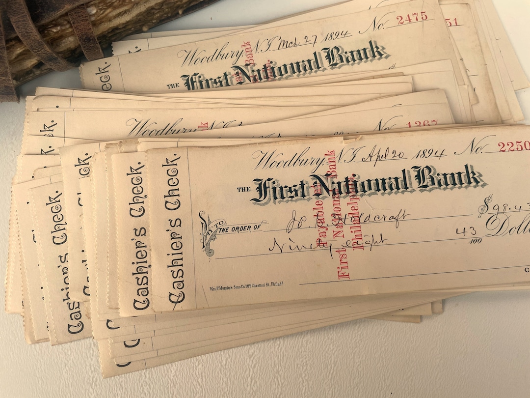 Antique 1890s Bank Checks, Payment Check, Handwritten, Vintage Ephemera ...