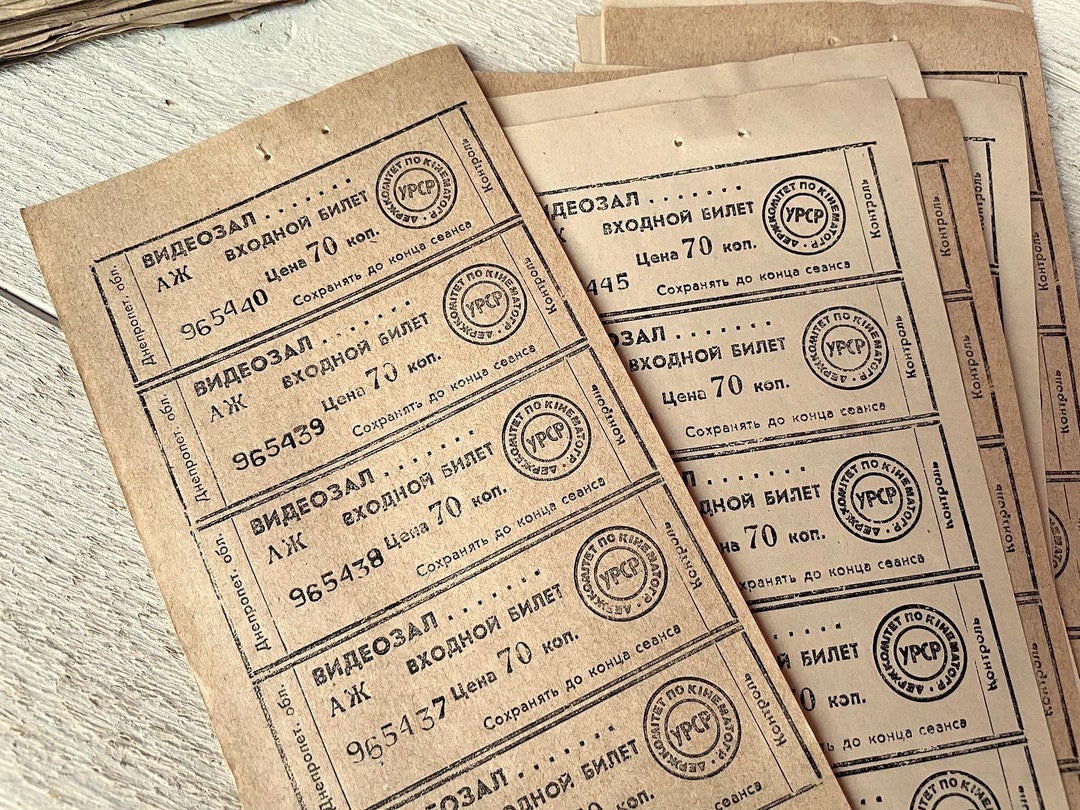 Vintage Cinema Ticket Sheets - 10 Sheets = 50 Tickets - Ukrainian ...