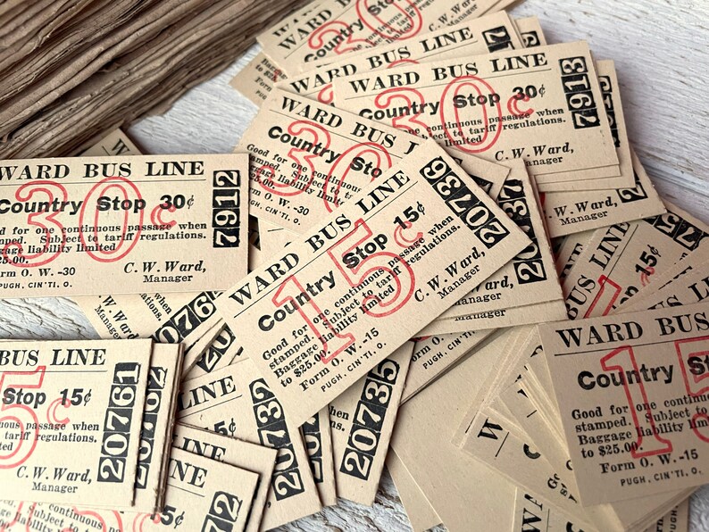Vintage Bus Tickets, Transportat Ticket, Scrapbooking Ephemera for ...