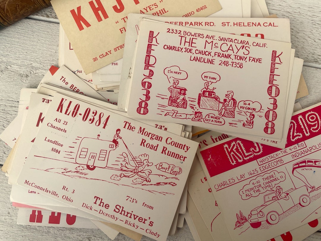 Vintage Red Theme Radio Cards 1960s, Radio Amateure Collectible QSL ...