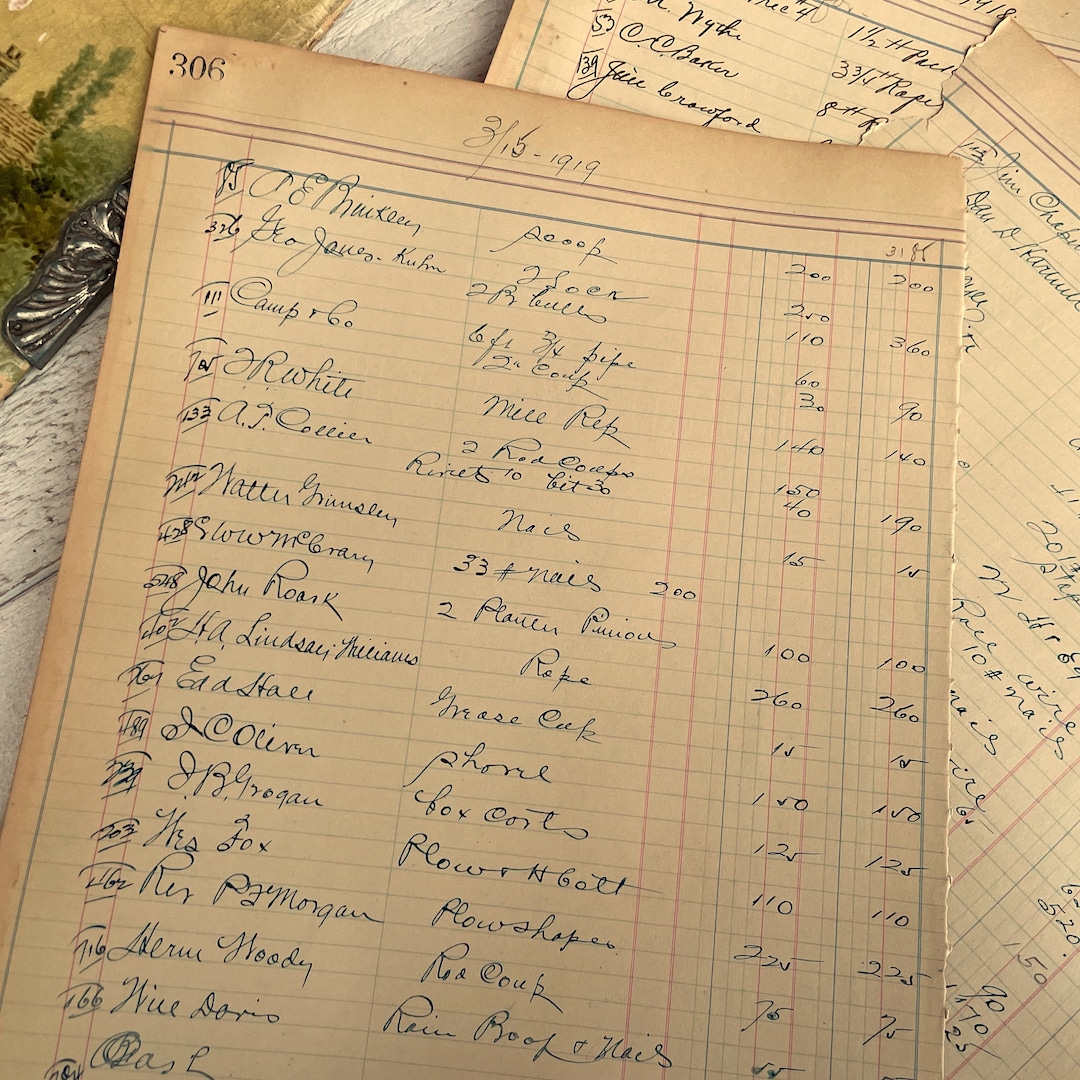 Antique Handwritten Ledger Pages 1910s, Vintage Junk Journal Ephemera ...