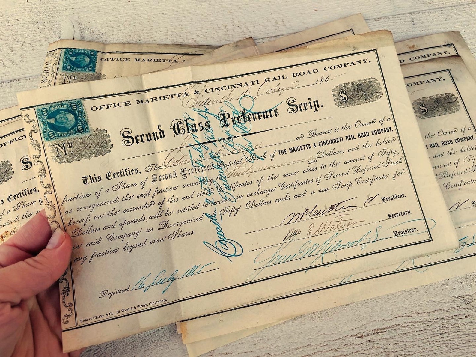 Antique Shares Certificates, Vintage Document, Receipts, 1860s Ephemera ...