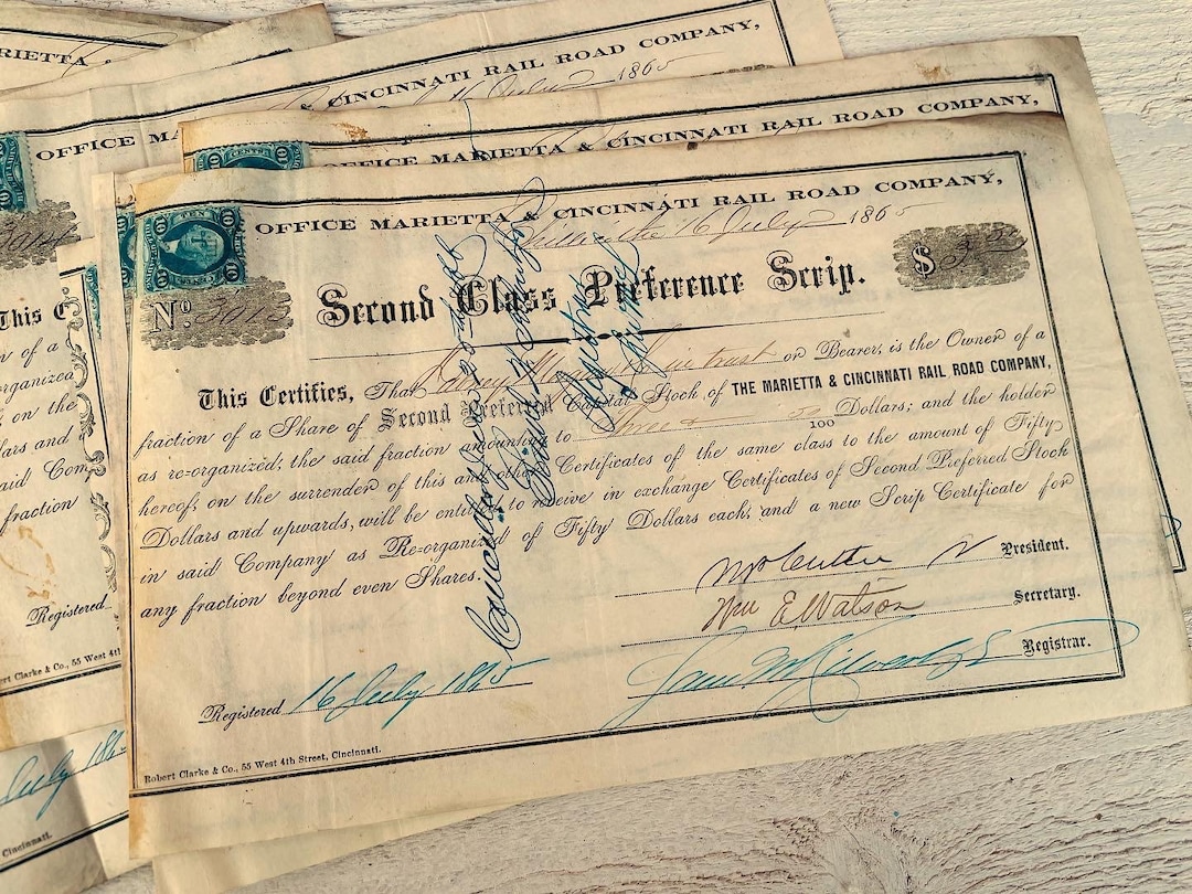 Antique Shares Certificates, Vintage Document, Receipts, 1860s Ephemera ...