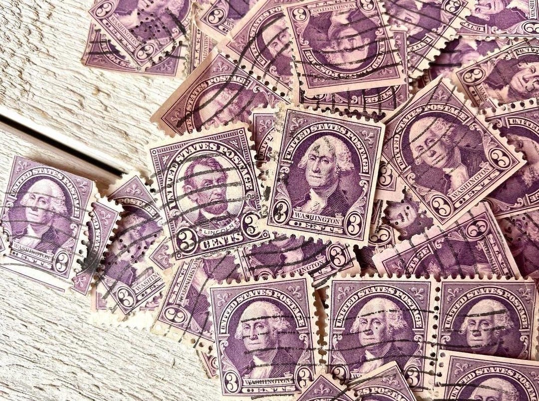 Vintage Purple US Postage Stamps, Used Canceled Off-paper Stamps, 25 ...