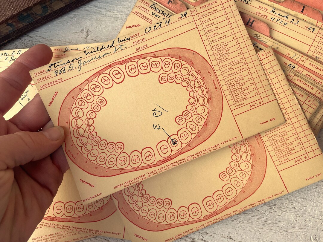 Vintage Dental Patient Index Cards 1920s-40s, Dentist Ephemera, Teeth ...