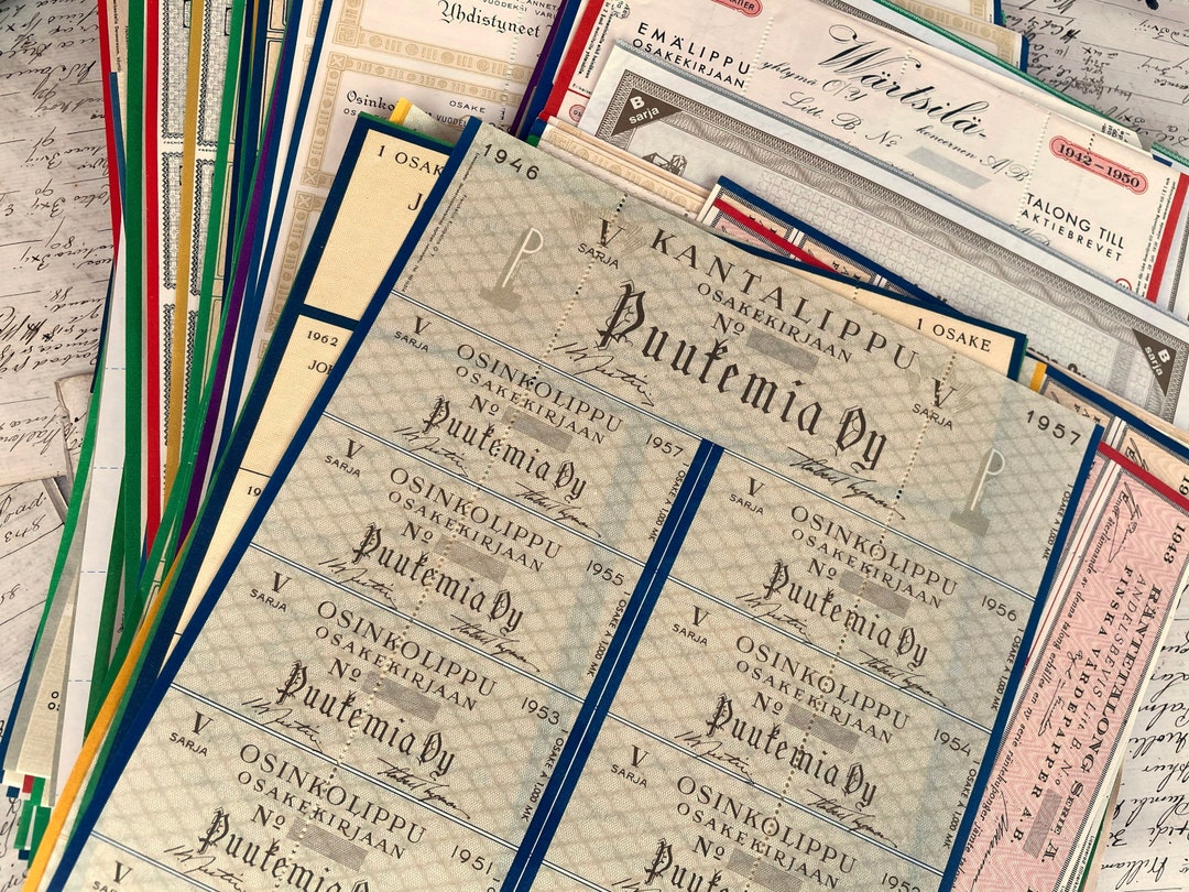 Vintage Shares Coupons RANDOM PICK, Unused Stock Certificates, Finnish ...