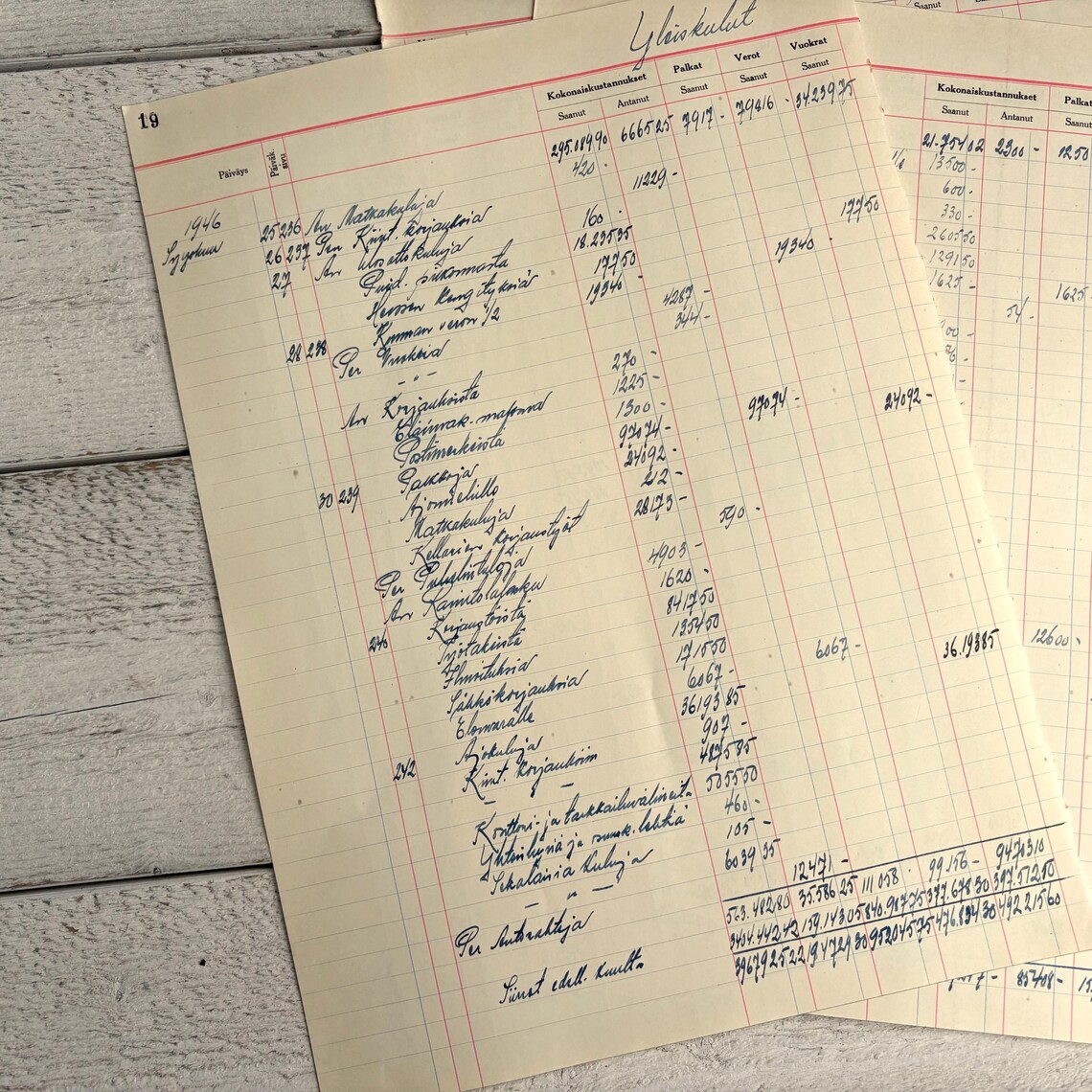Large Vintage Ledger Pages Handwritten - 10 Sheets - Finnish 1940s ...