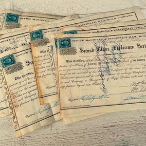 Antique Shares Certificates, Vintage Document, Receipts, 1860s Ephemera ...