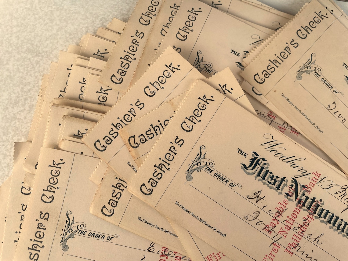 Antique 1890s Bank Checks, Payment Check, Handwritten, Vintage Ephemera ...
